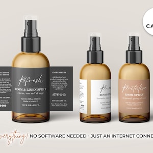 Editable Room Spray Label Template Canva, Linen Spray Bottle Label ...