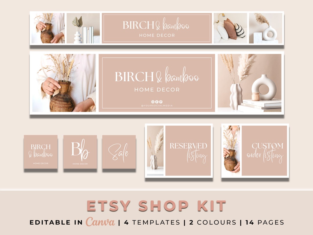 Etsy Shop Cover Banner Kit Canva Editable Boho Etsy Store - Etsy