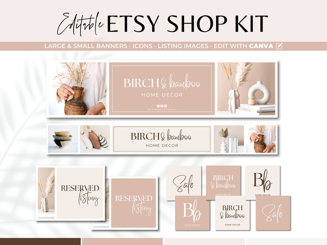 Etsy Shop Cover Banner Kit Canva, Editable Boho Etsy Store Branding Set ...