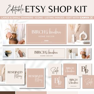 Etsy Shop Cover Banner Kit Canva, Editable Boho Etsy Store Branding Set ...