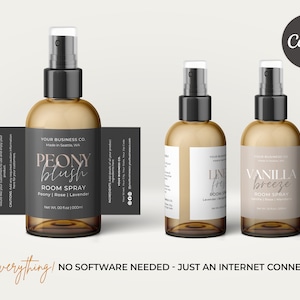 Editable Room Spray Label Template Canva, Linen Spray Bottle Label ...
