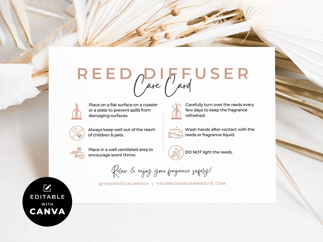 Reed Diffuser Care Card Template Canva, Printable Room Diffuser Care ...