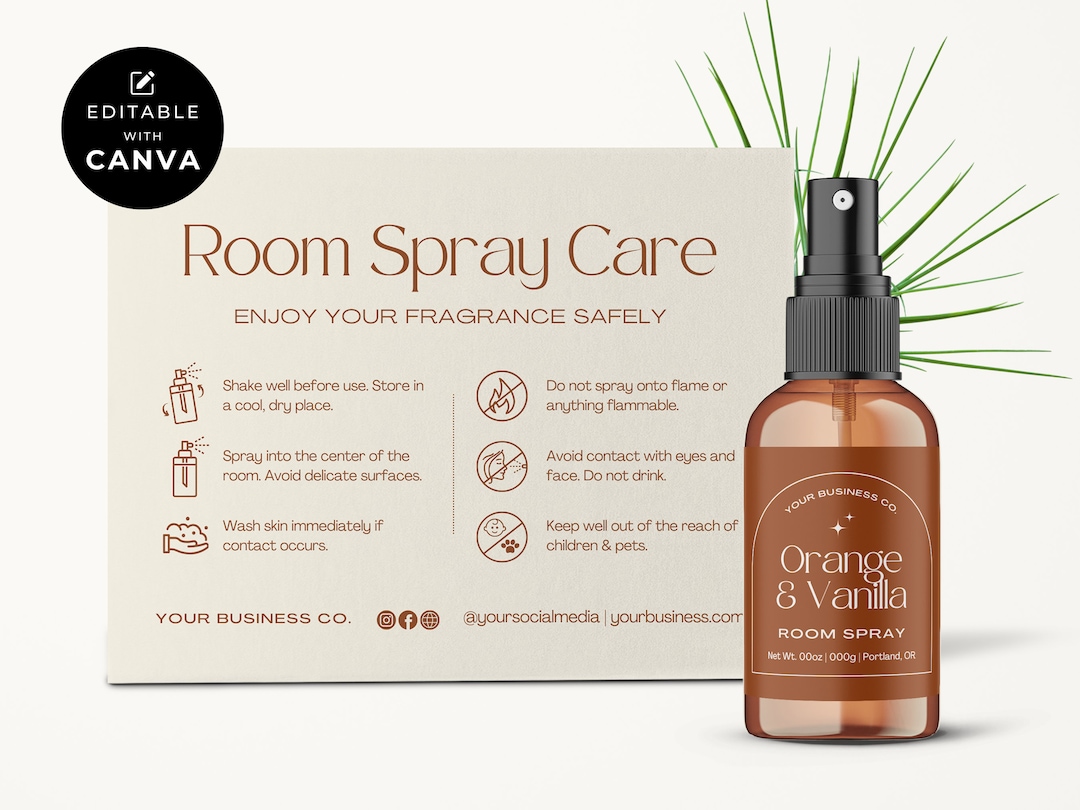 Room Spray Label Temlplate + Matching Care Card Canva, Editable Boho ...