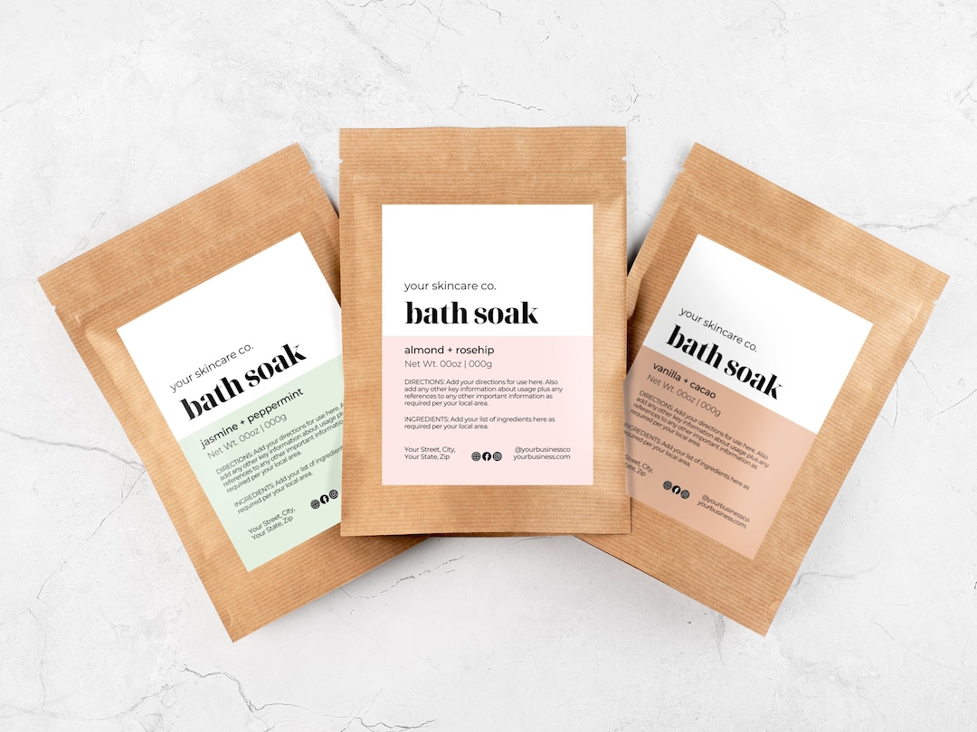 Pouch Label Template Canva, Editable Stand up Pouch Bath Salt Label ...