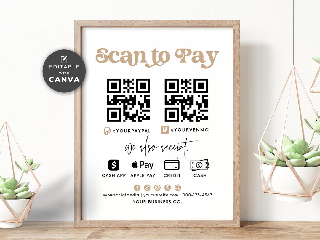 Scan to Pay QR Code Sign Template: Editable Payment Method, Scannable ...