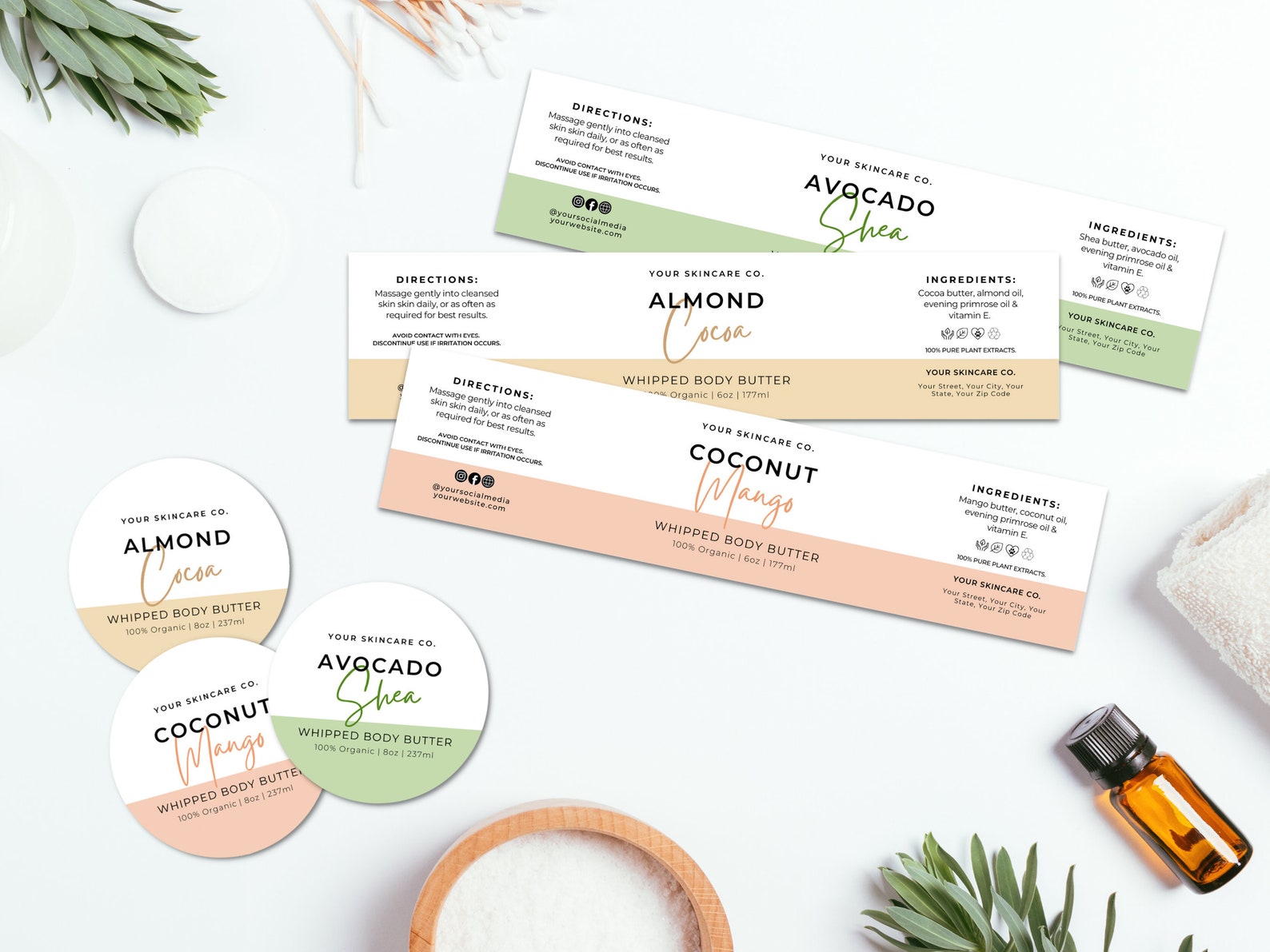 Body Product Label Template Canva, Body Butter Jar Label Editable ...