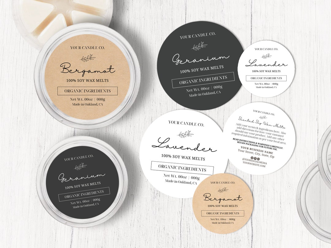Round Wax Melt Label Template Canva, Editable Custom Rustic Wax Melt ...
