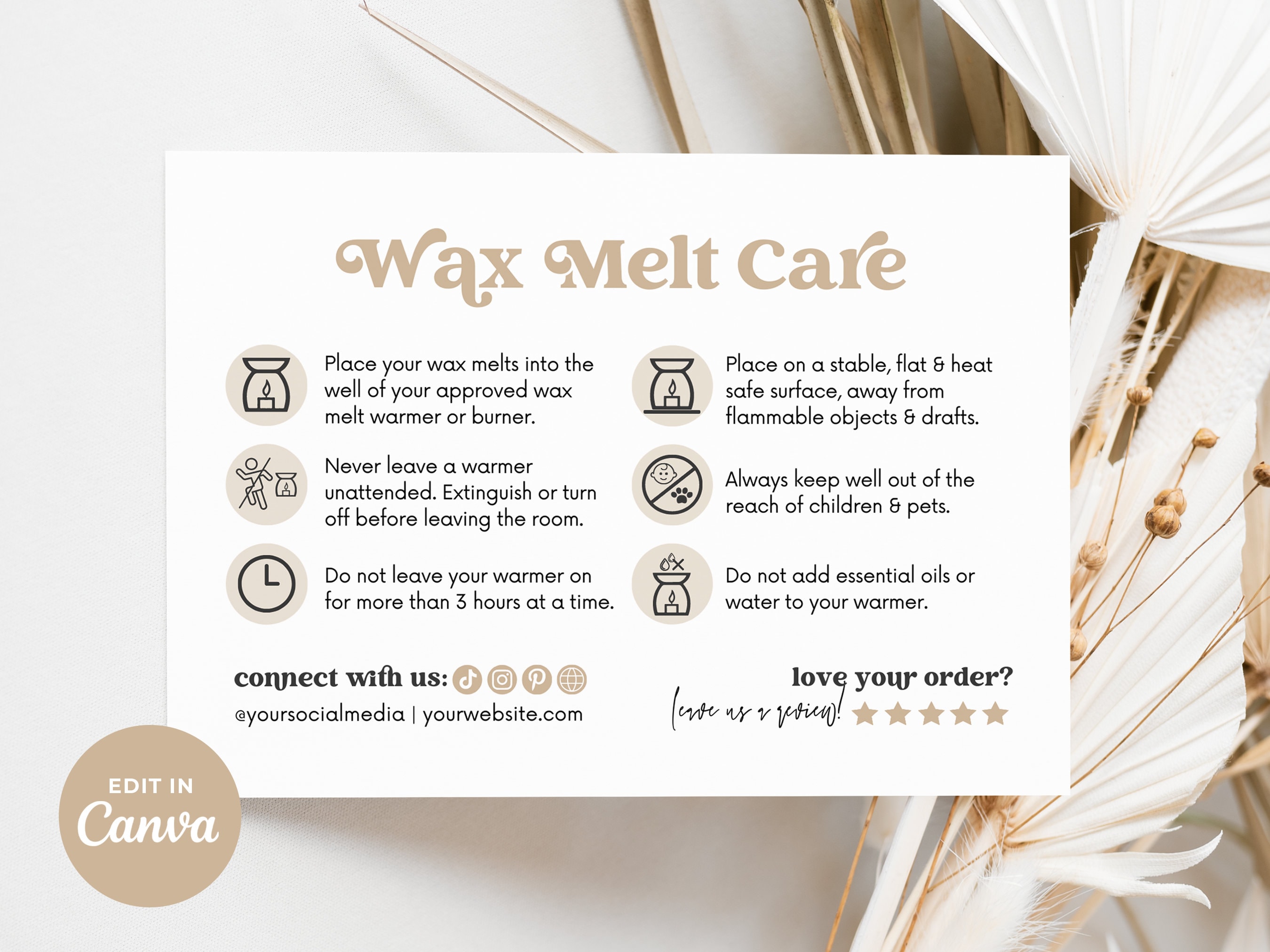 Wax Melt Care Card Template Canva, Printable Wax Melt Care Instructions ...