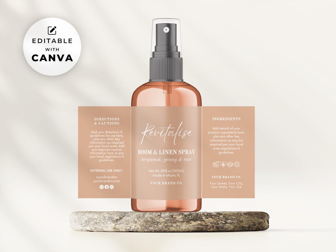 Editable Room Spray Label Template Canva, Linen Spray Bottle Label ...