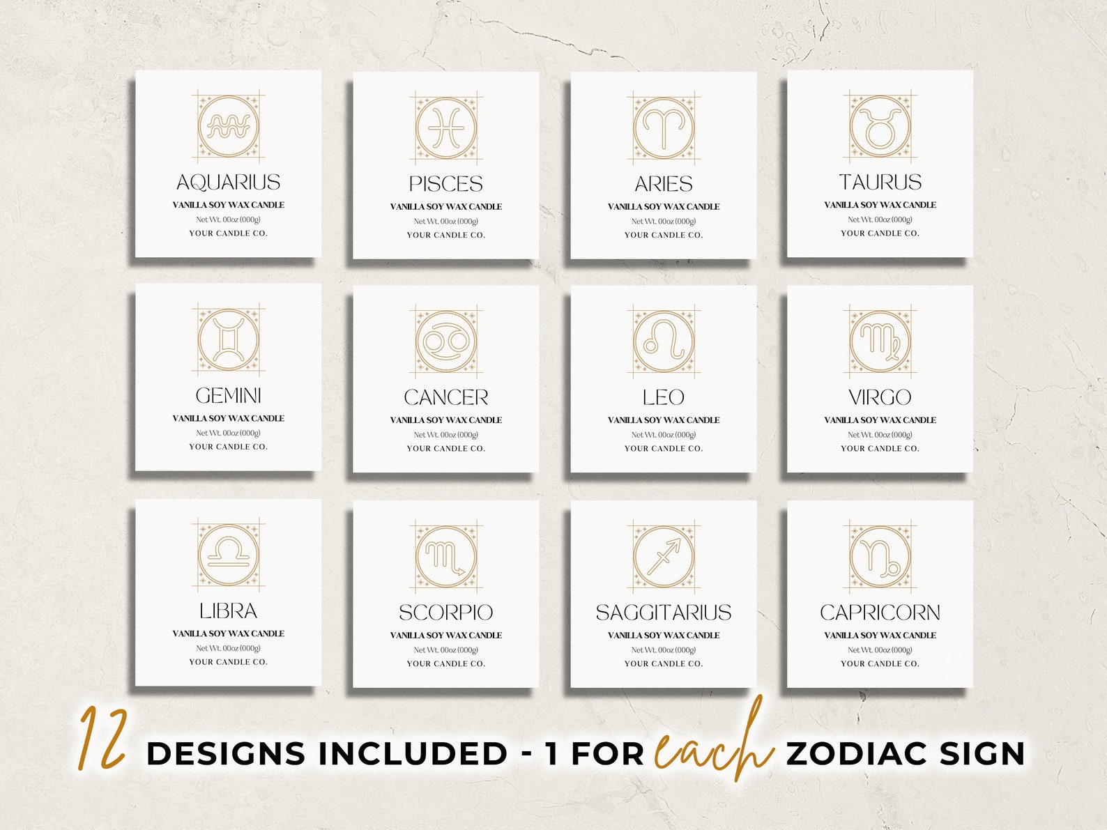 Printable Zodiac Candle Labels Template Canva, Horoscope Candle Label ...
