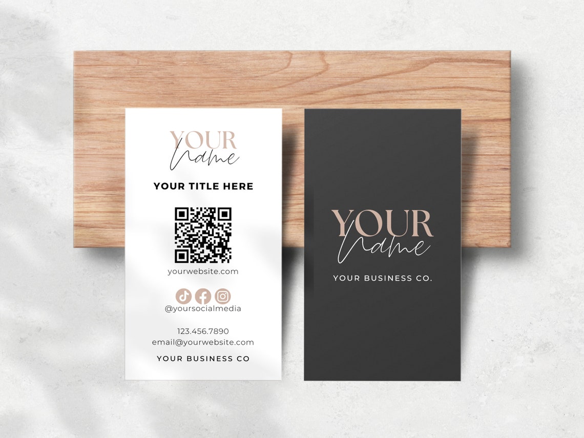 Vertical Business Card Template QR Code Canva, Printable Elegant ...