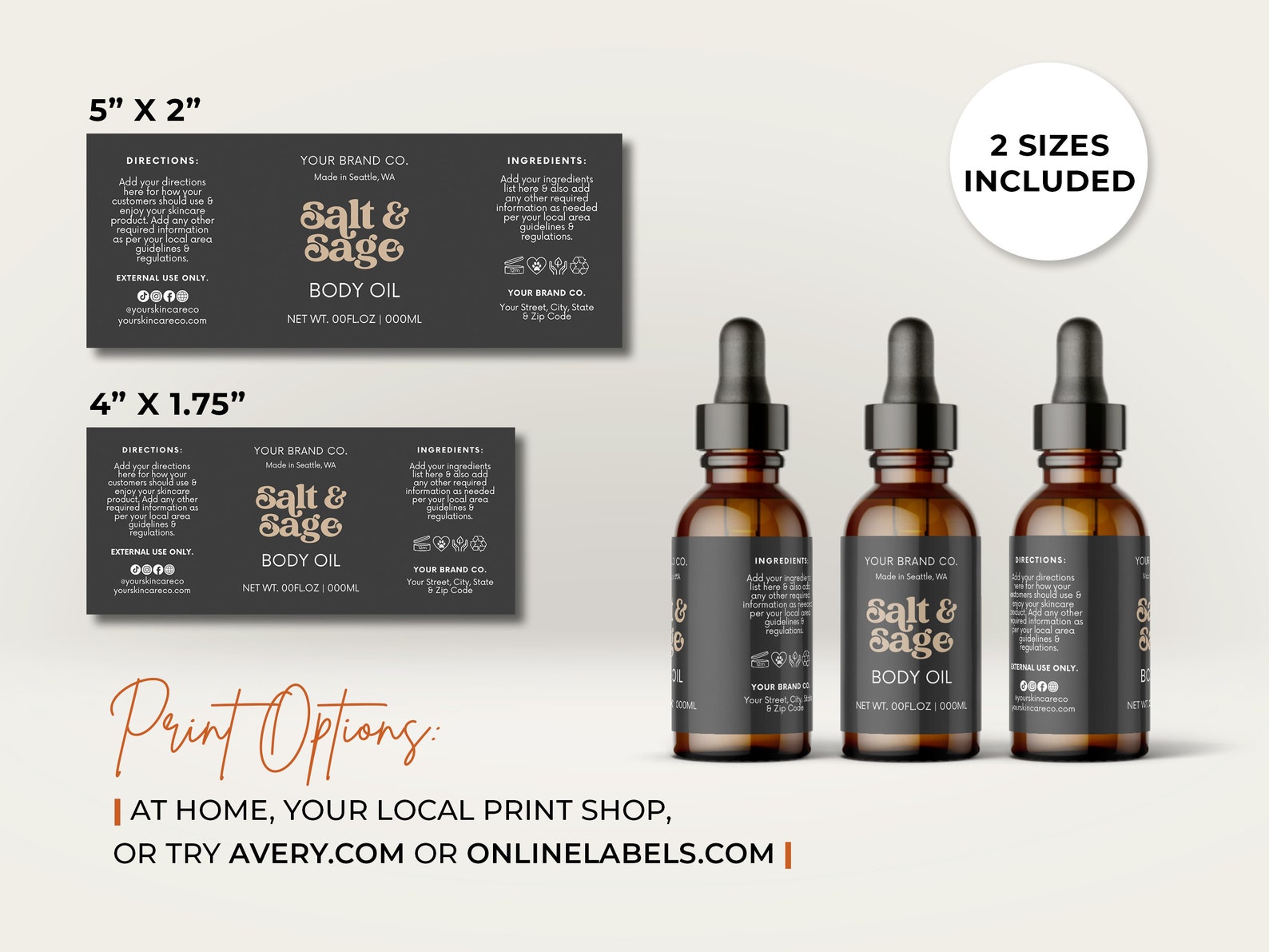Retro Body Oil Label Template: Editable Product Label Design (canva) - Etsy