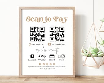 Editable QR Code Sign, Printable Scan to Pay Canva Template, Small ...