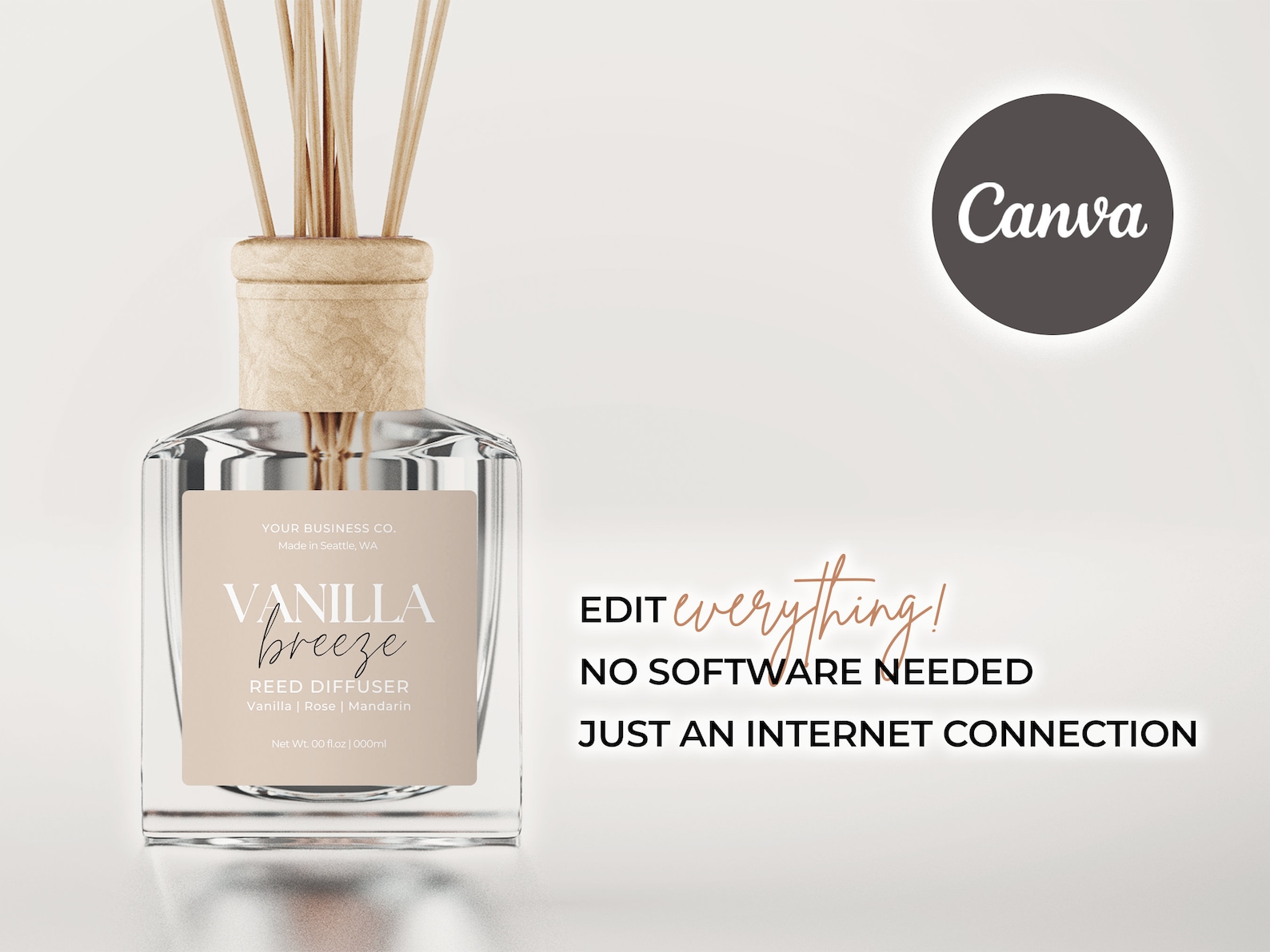 Reed Diffuser Bottle Label Template Canva, Editable Room Fragrance ...