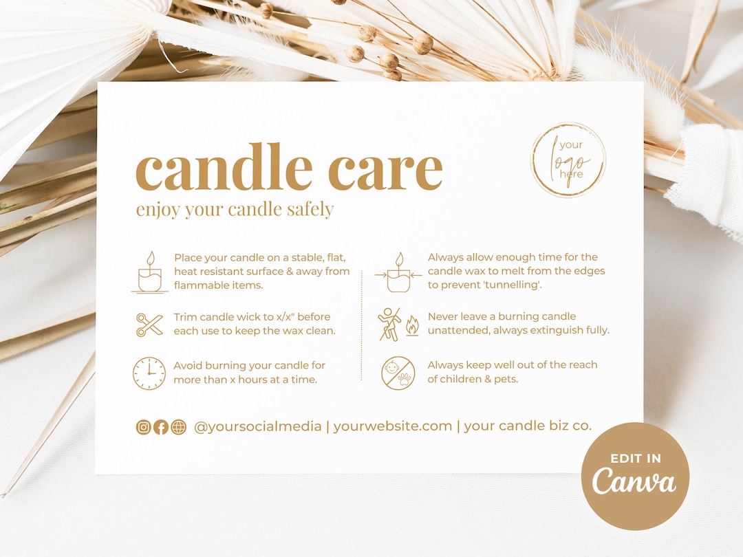 Candle Care Card Template Canva, Printable Candle Care Instructions ...
