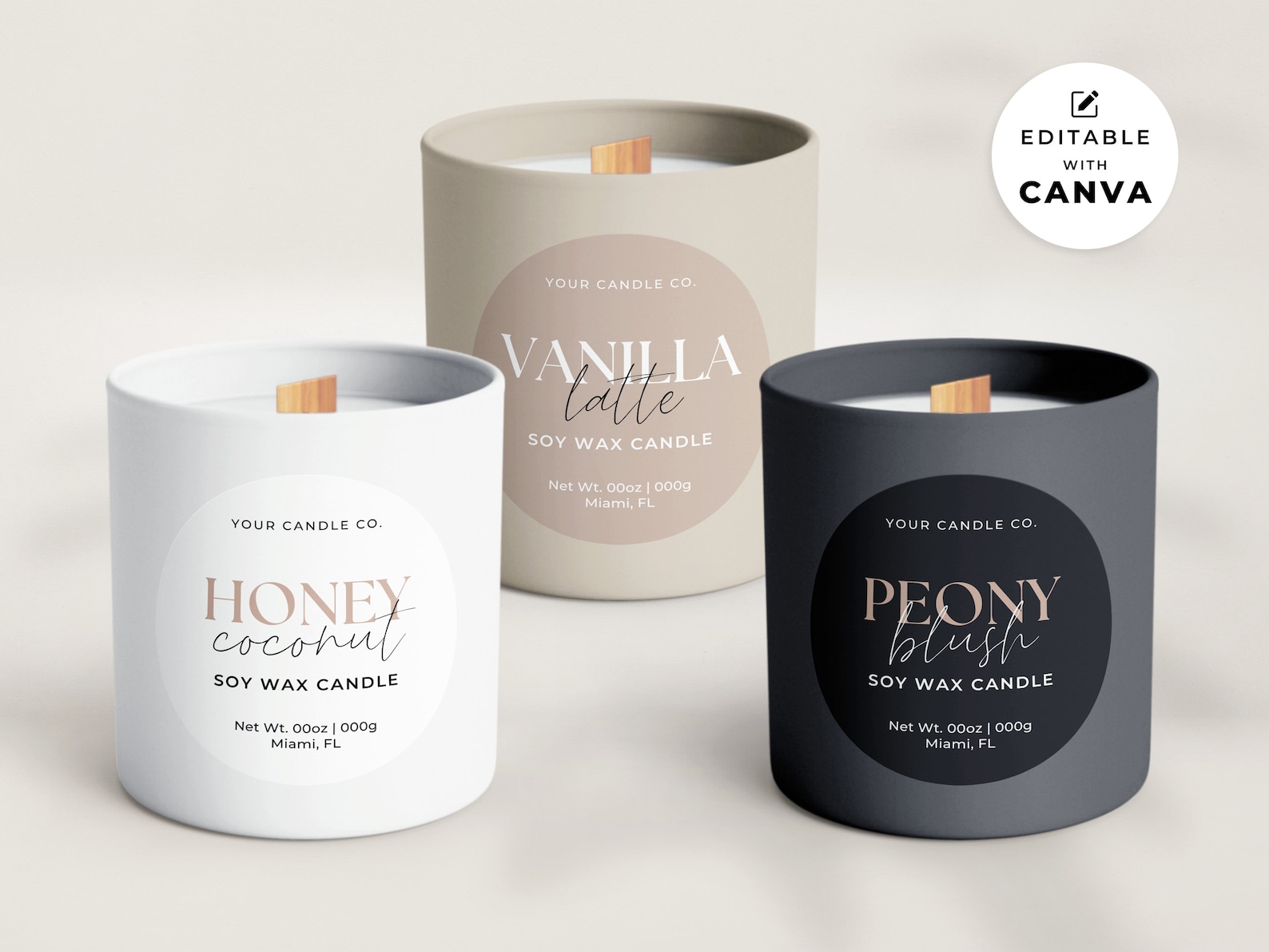 Editable Round Candle Label Template: DIY Canva Design (digital ...