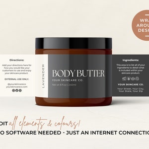 Editable Body Butter Label Template Canva, Body Product Skincare ...