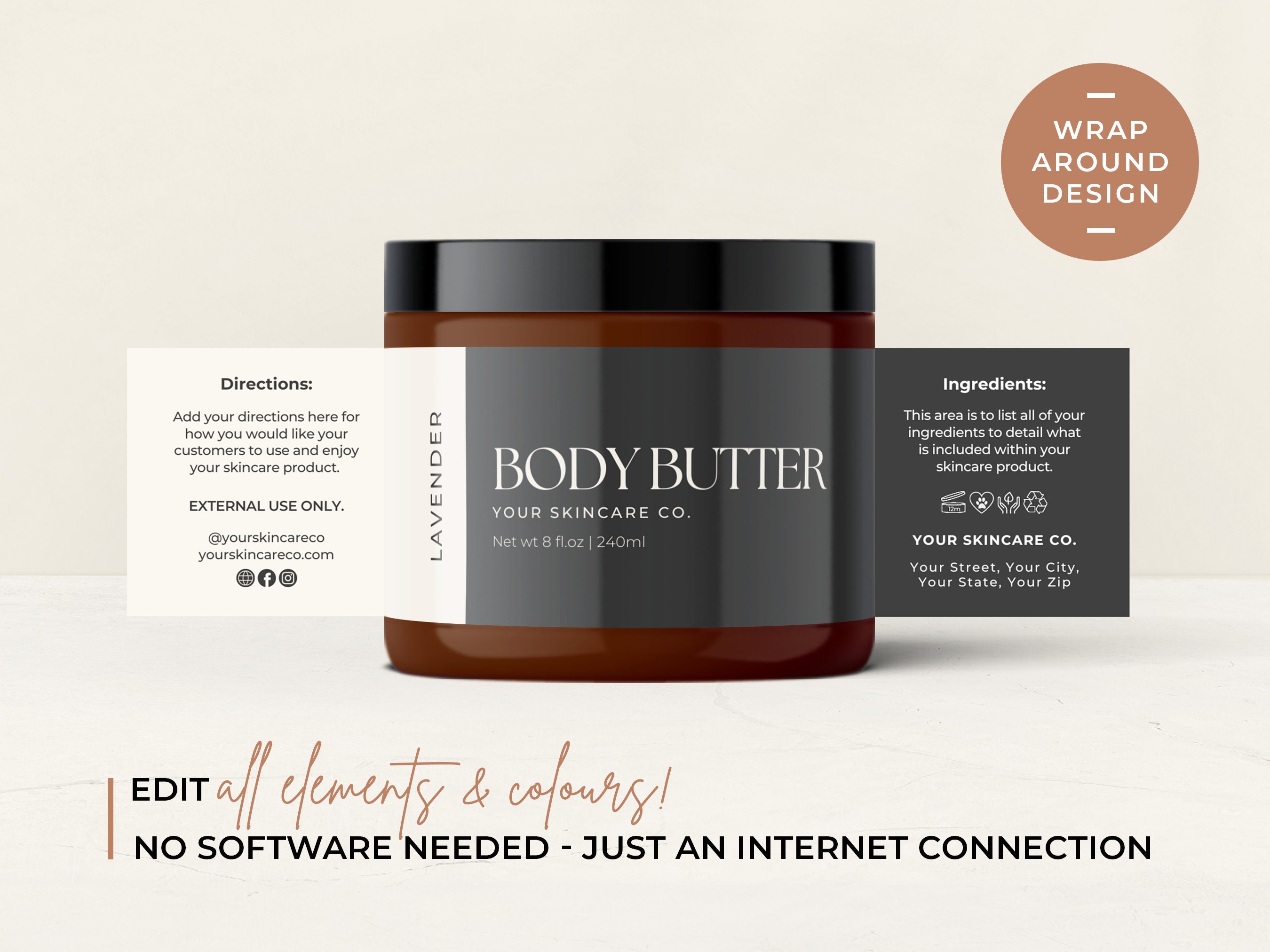 Editable Body Butter Label Template Canva, Body Product Label Design ...