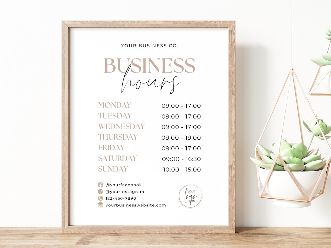 Editable Business Hours Sign Template: Salon, Store, Office (canva, 5x7 ...