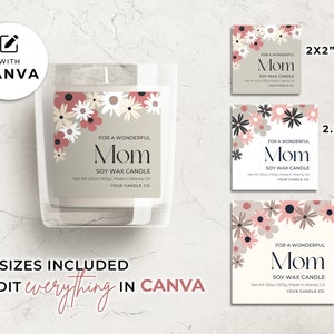 Mothers Day Candle Label Template Canva, Editable Moms Day Candle Label ...