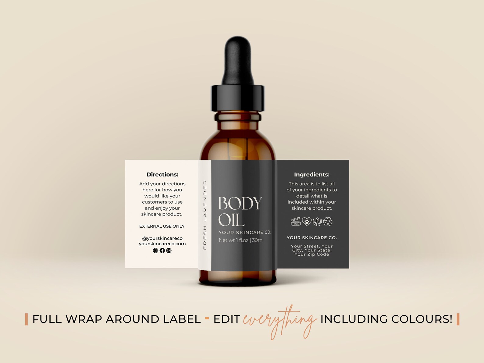 Editable Dropper Bottle Label Template Essential Oil Custom - Etsy