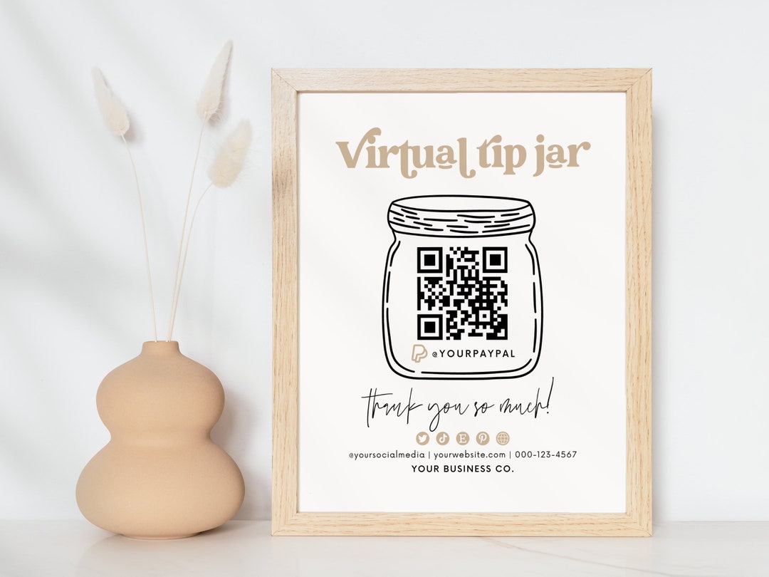 Virtual Tip Jar Template Canva, Editable QR Code Sign, Printable Spa ...