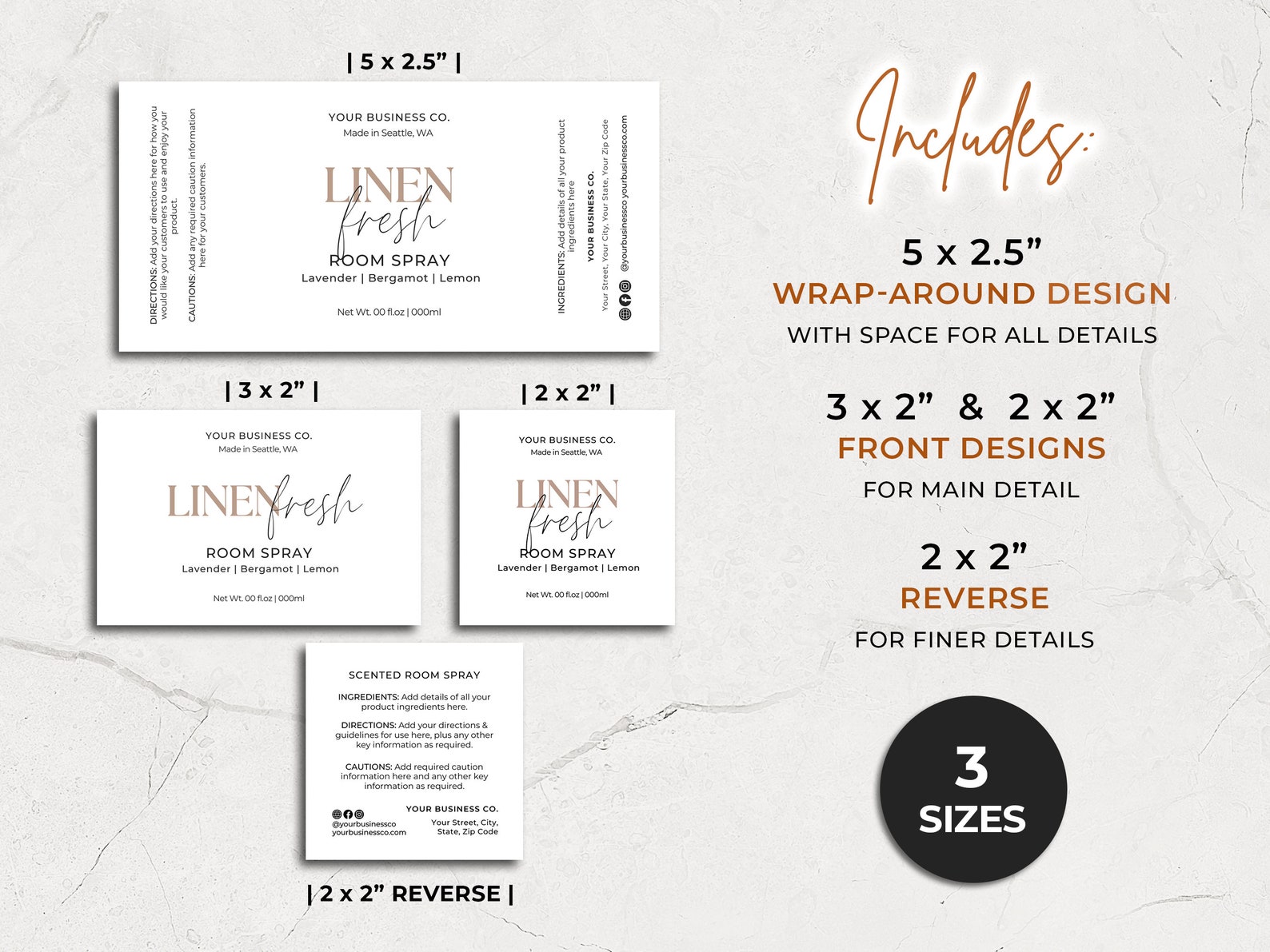 Room Spray Label Template + Matching Care Card & Icons Canva, Linen ...