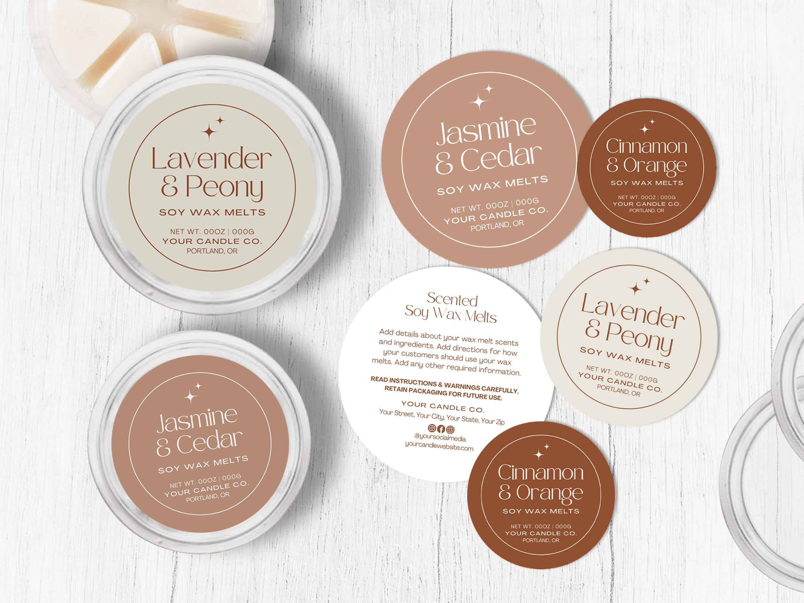 Round Wax Melt Label Template Editable Canva, Custom Boho Wax Melt ...