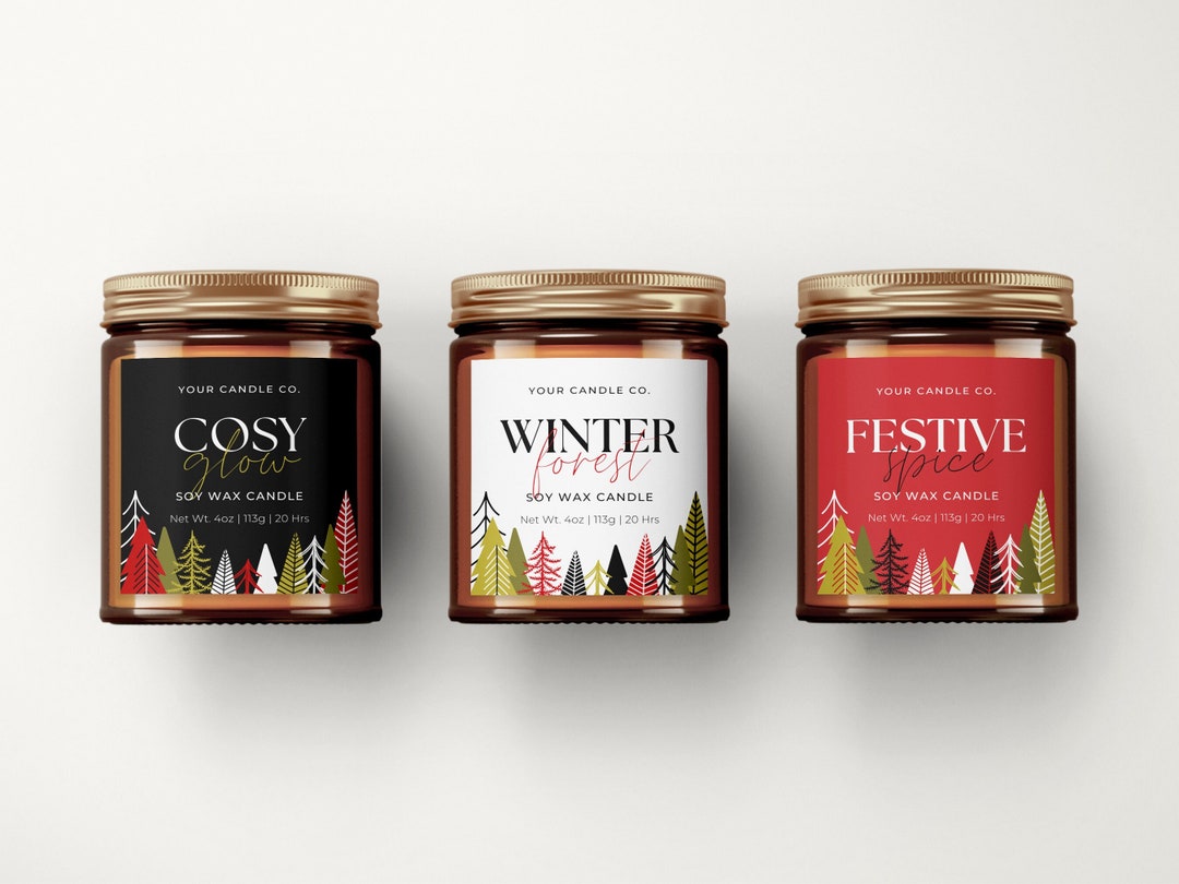 Christmas Candle Label Template Canva, Printable Holiday Candle Label ...