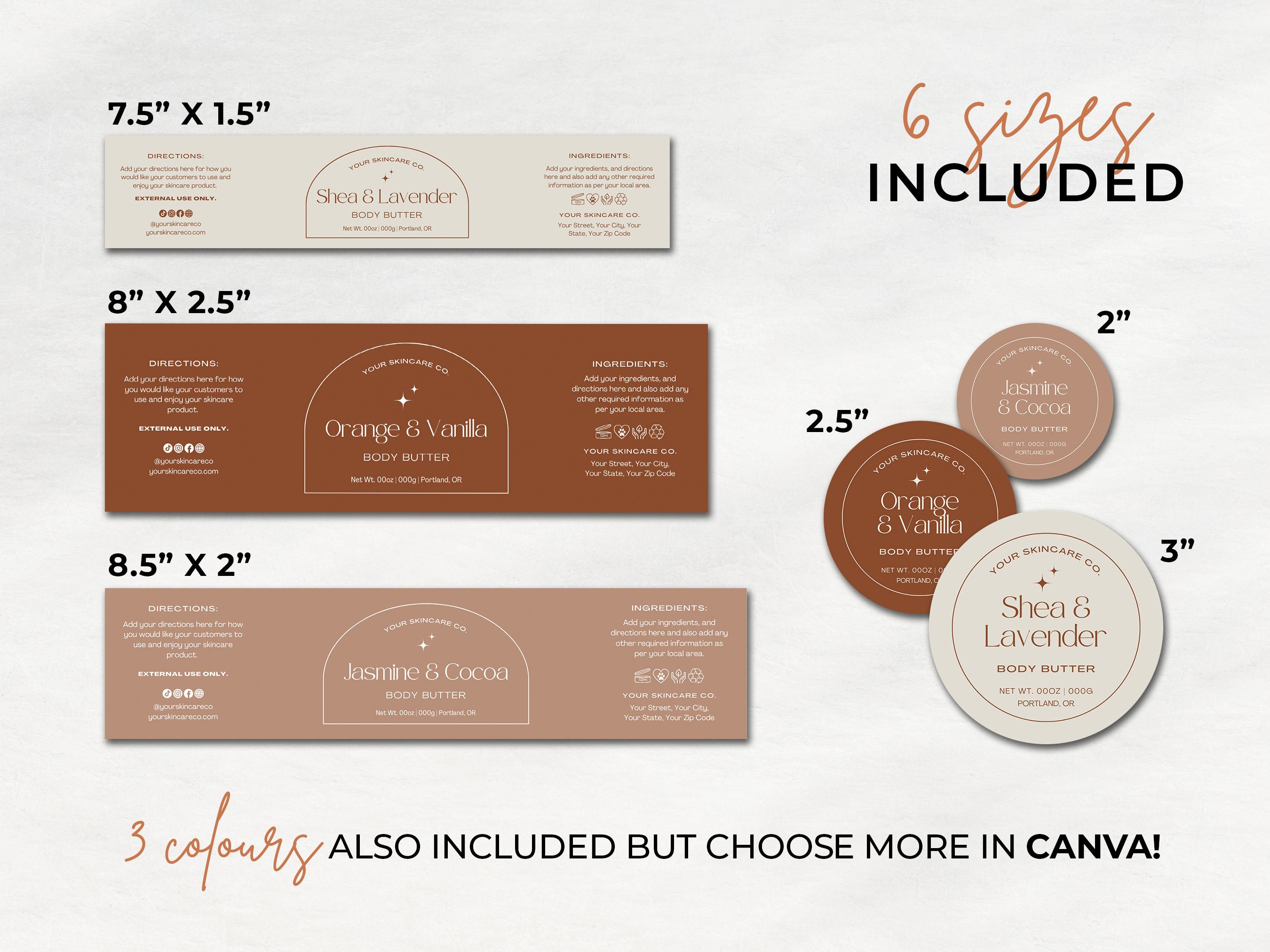 Editable Body Product Skincare Label Template, Boho Body Butter Jar ...