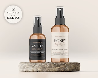 Editable Room Spray Label Template Canva, Linen Spray Bottle Label ...