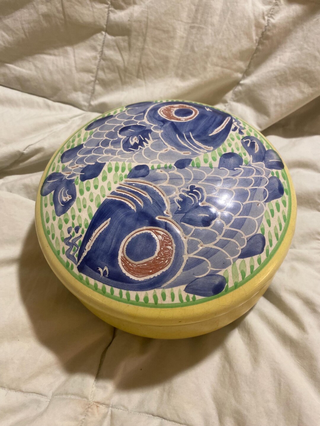 Vintahe Lost Mountain Potteru 1984 Fisg Design Red Clay Dish With Lid ...