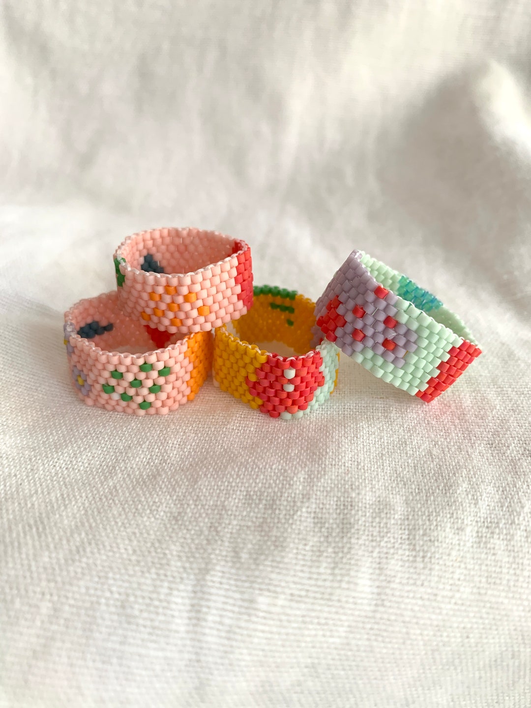 Colorful Handmade Beaded Ring, Seed Bead Ring Handwoven Bead Rings ...