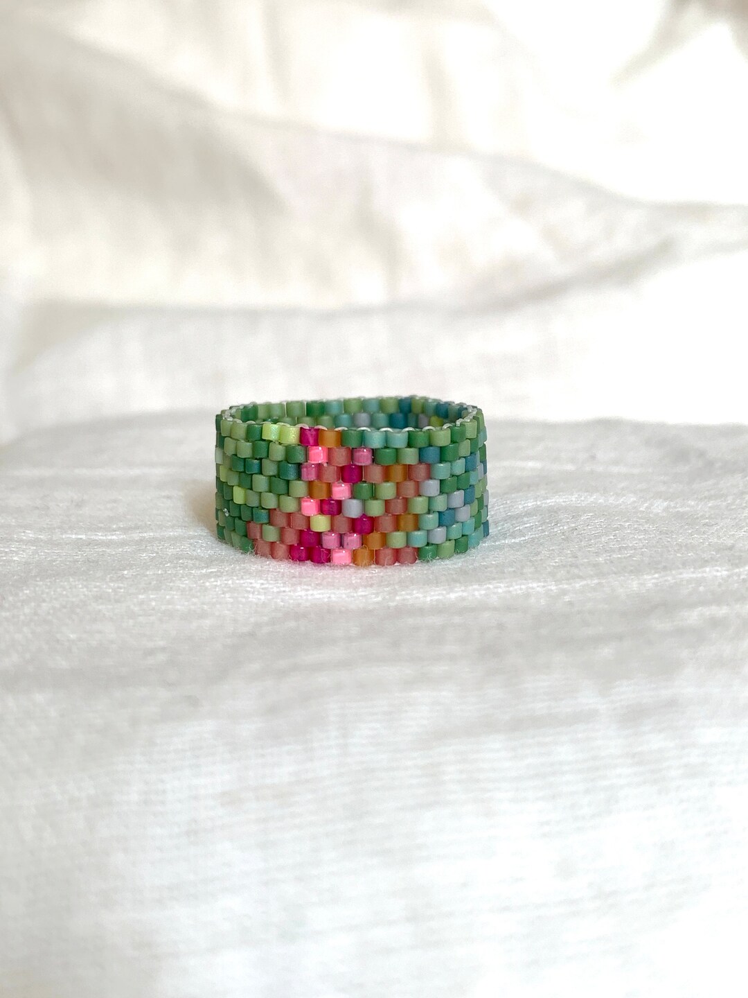 Handmade Beaded Ring, Seed Bead Ring, Handwoven Bead Ring, Stackable ...