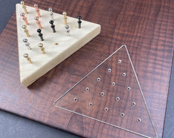 Wooden Peg Game, Triangle Peg Game, Peg Solitaire, Wooden Board Game ...