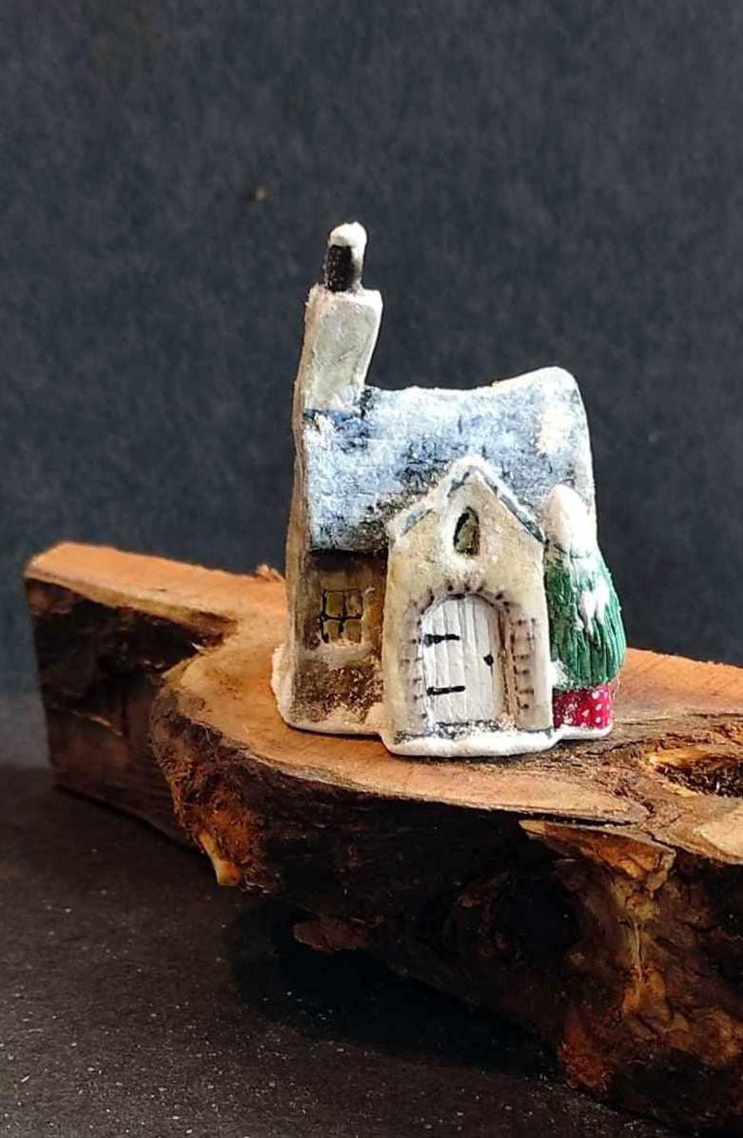 Teeny Miniature Ceramic Cottage With a Large Porch, Christmas Tree and ...