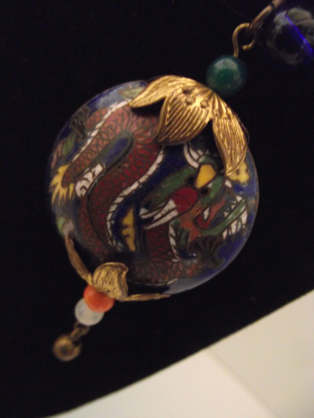 Asian Art Deco Champlevé Ojime Dragon Phoenix Brooch Pendant With ...