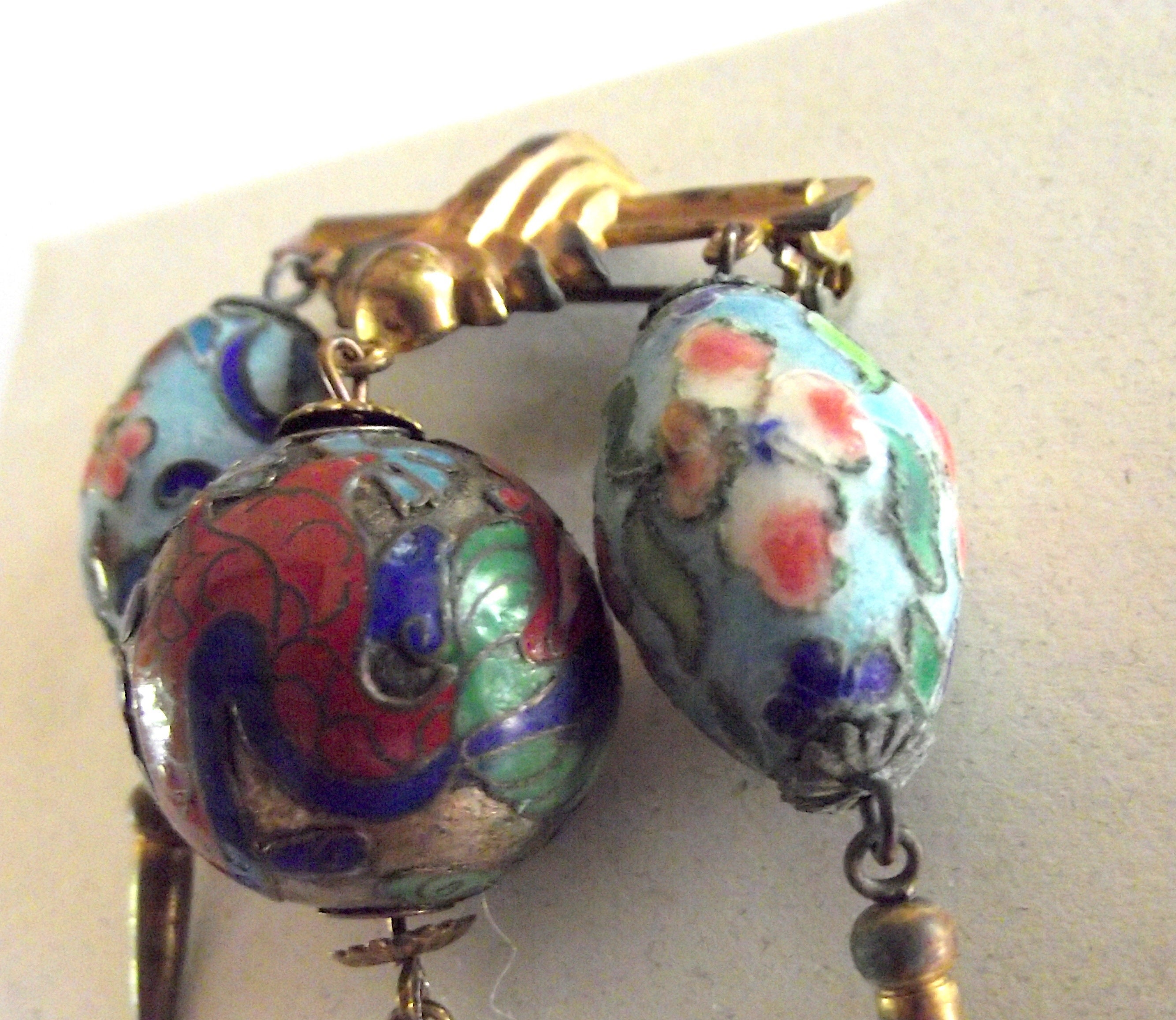 Deco Chinese Brooch Cloisonné Dragon Ojime Bead Brass Brooch Champlevé ...