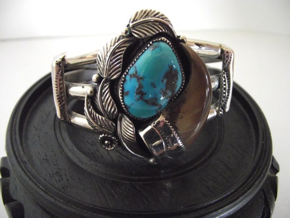 Navajo Loren Begay Cuff 1970s Morenci Turquoise Sterl… - Gem