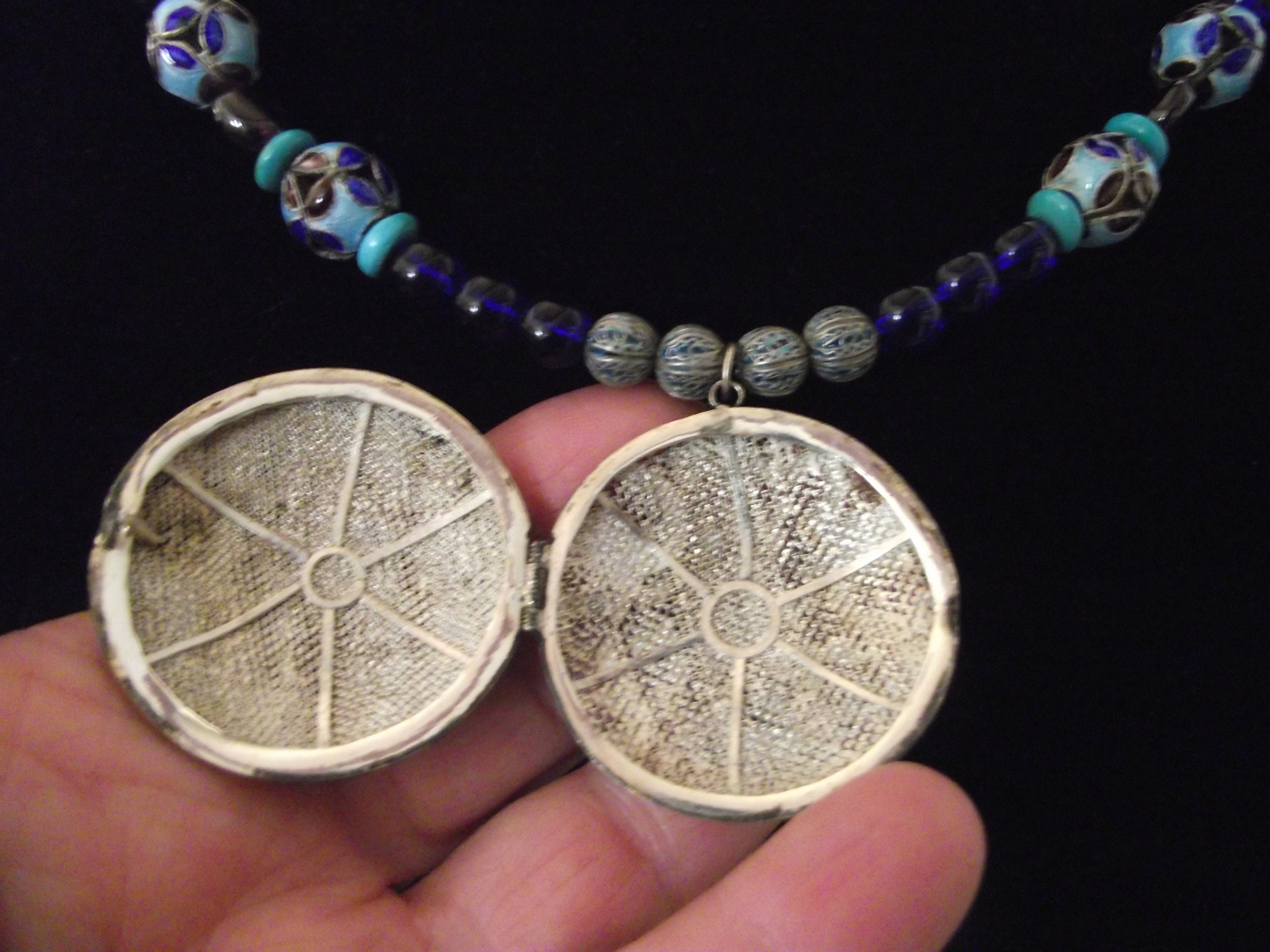 Antique Chinese Large Filigree Silver Cloisonné Locket Pendant Necklace ...