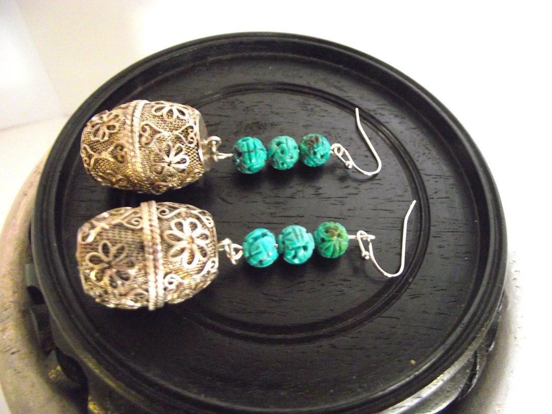 Vintage Chinese Perfume Sterling Filigree Pomander Barrel Earrings W ...