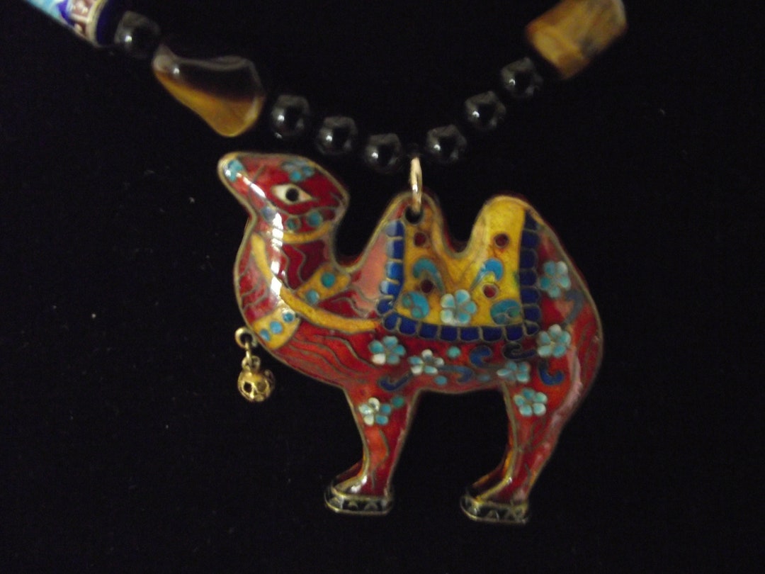 Chinese Vintage Necklace Cloisonné Camel W/ Bell and Tiger-eye - Etsy
