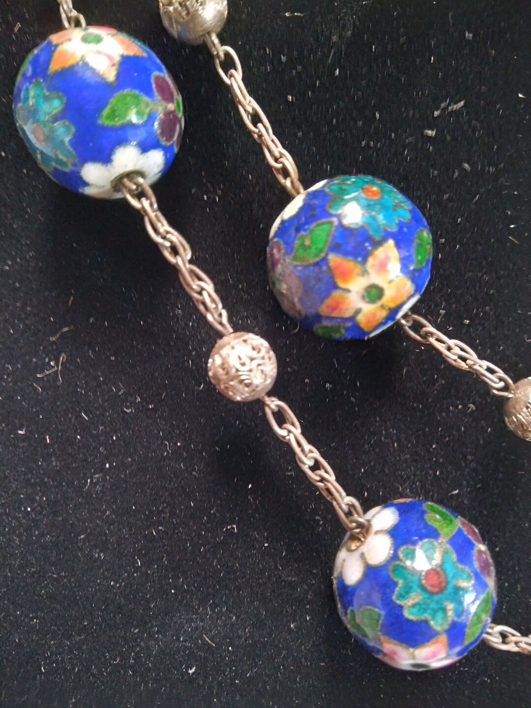 Antique Chinese Export Chain Necklace Cloisonné 39" in Length Silver ...