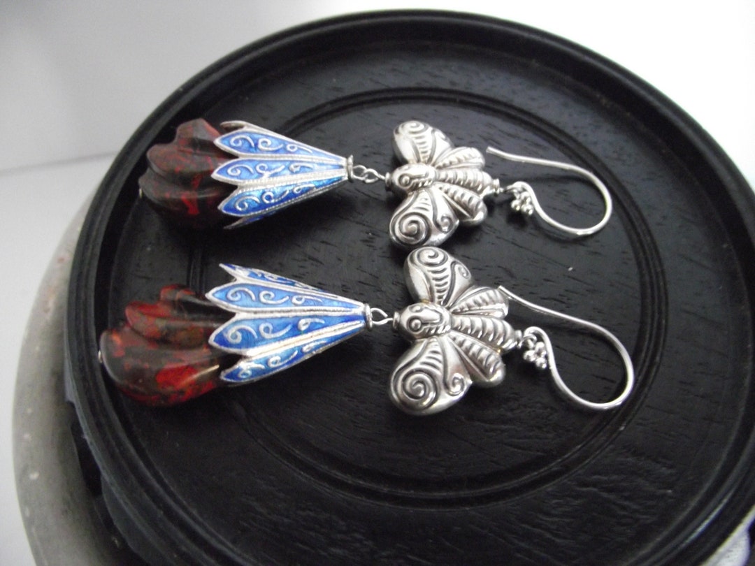 Chinese Antique Qing Carved Jasper Earrings W/ Sterling Taxco - Etsy