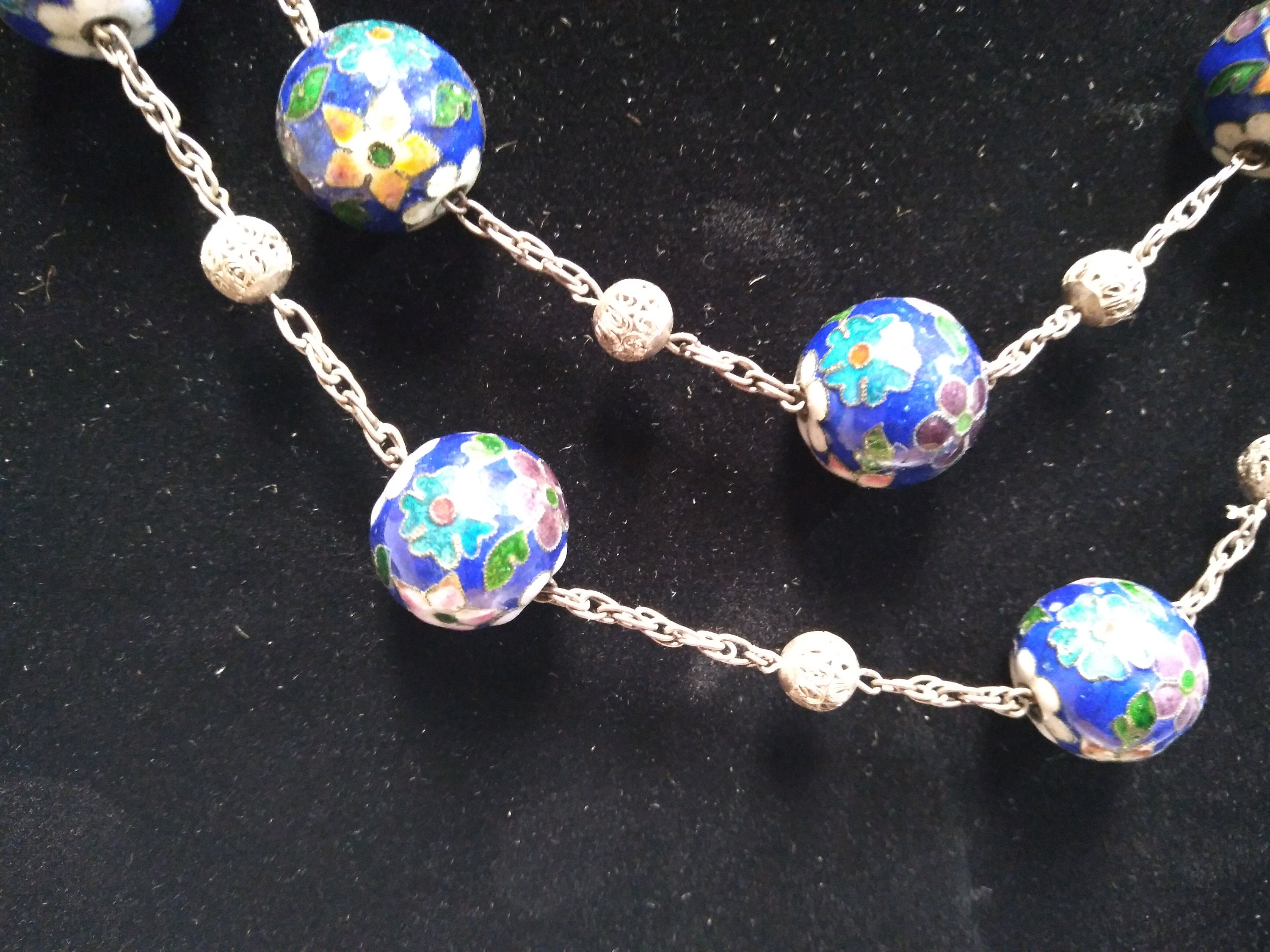 Antique Chinese Export Chain Necklace Cloisonné 39" in Length Silver ...