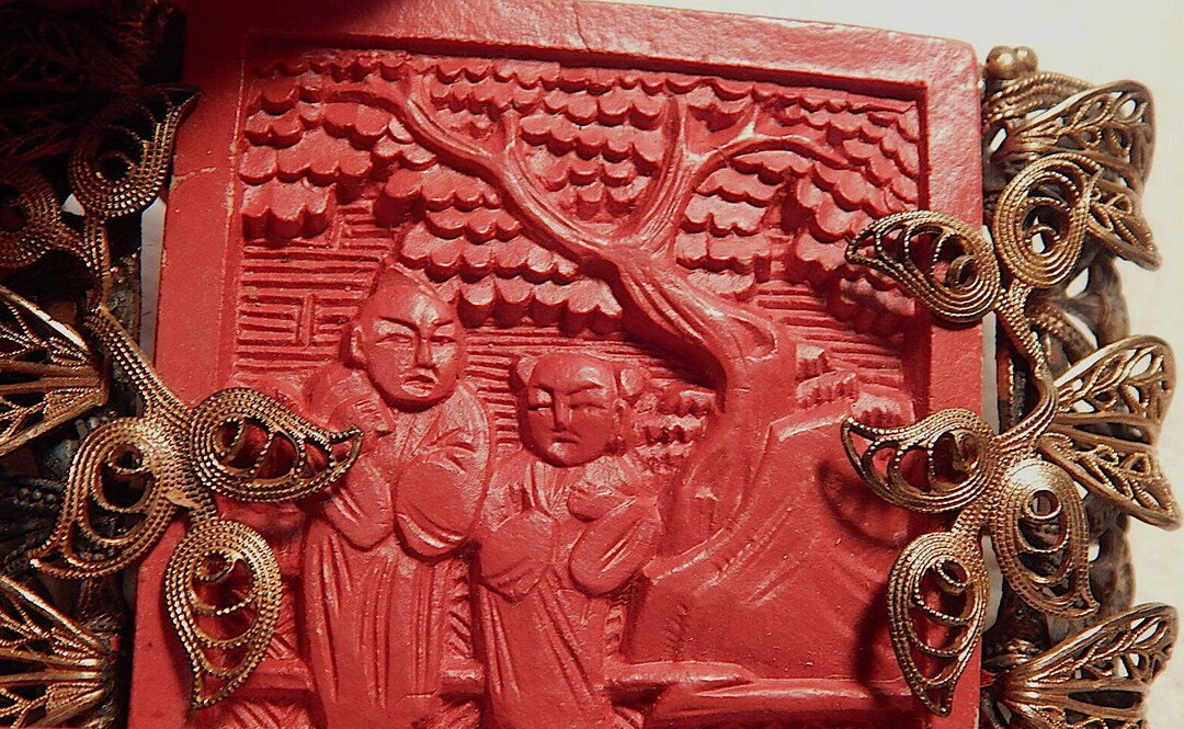 Chinese RARE 1930s DECO Brooch Cinnabar Ben Meltzer NY - Etsy