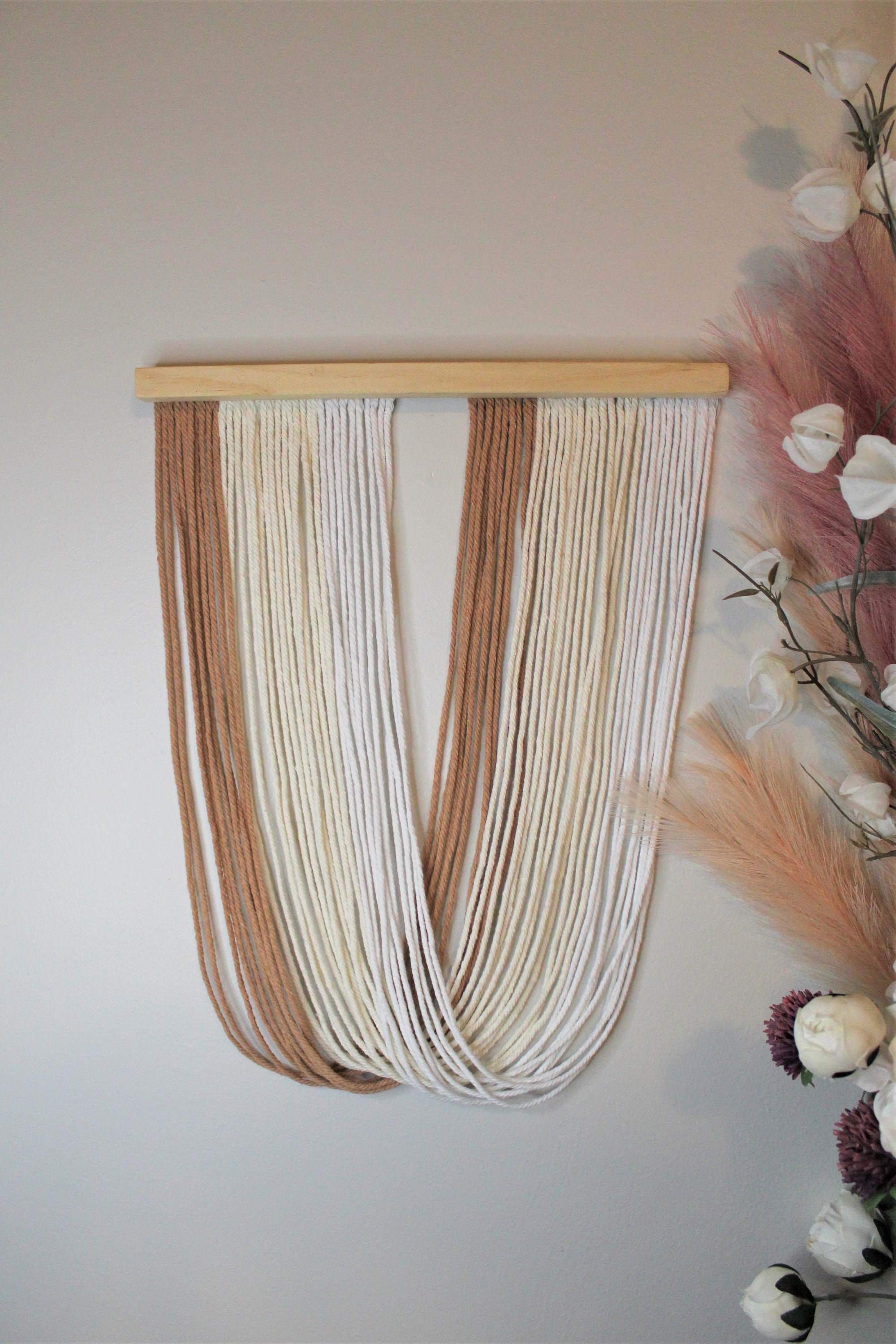 Handmade Macramé Drape / Swag Wall Hanging / Décor on Square Wood Post ...