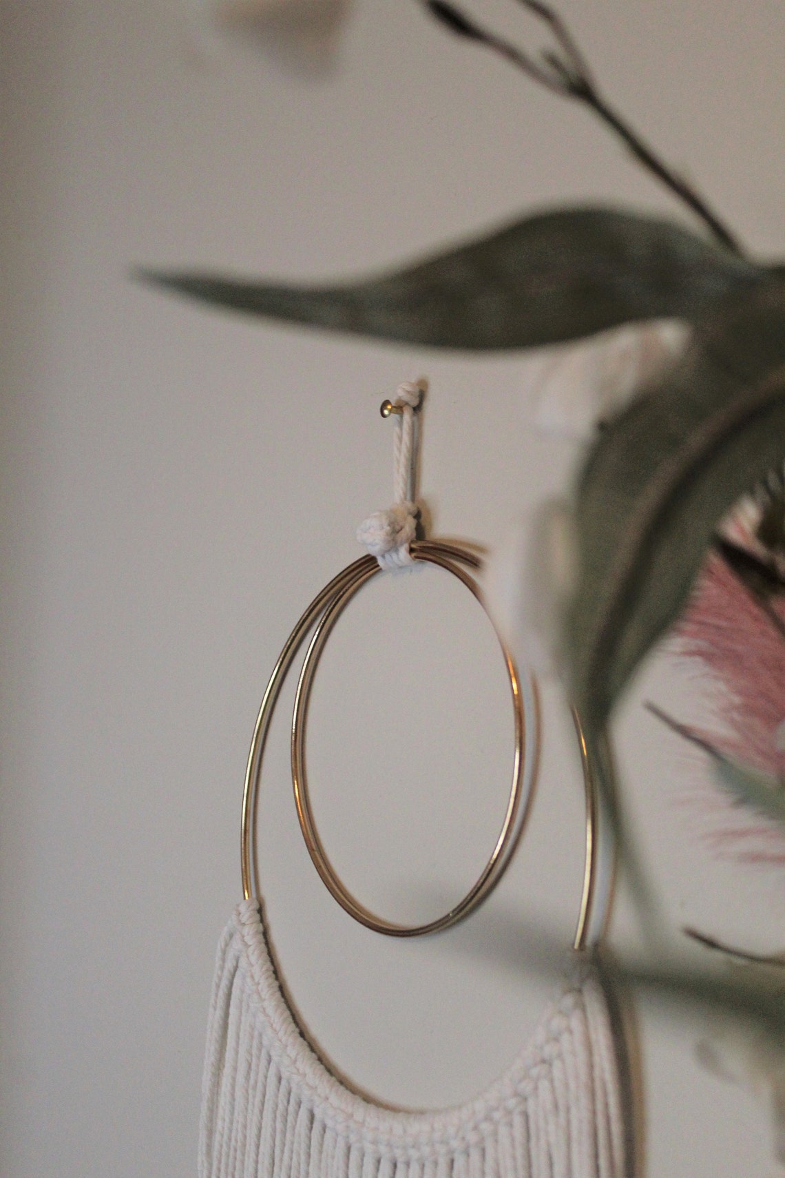 Handmade Macramé Wall Hanging on Double Gold Metal Hoops Simple and ...