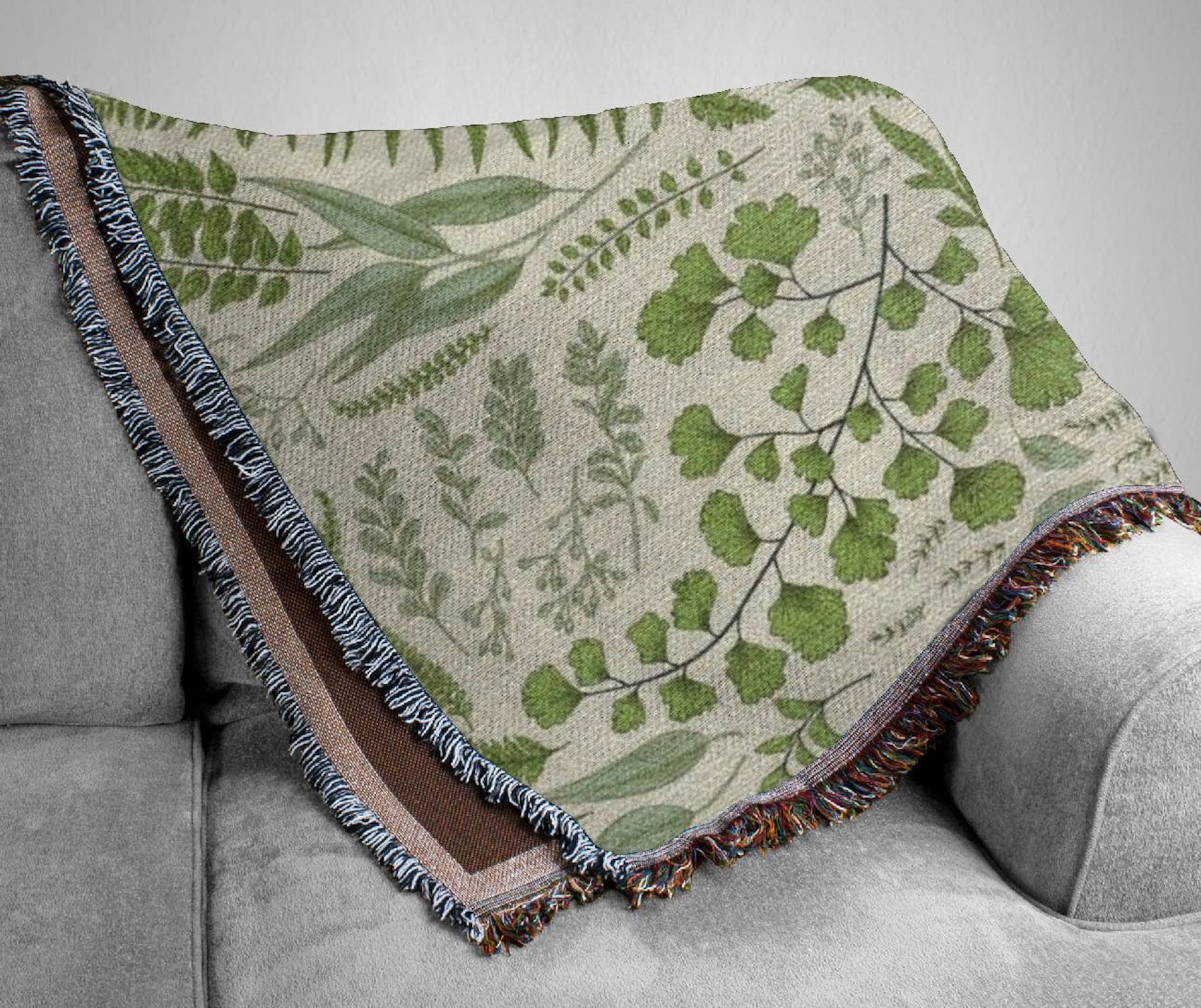Botanical Woven Blanket With Fern Leaves for Her. Green Leaves - Etsy
