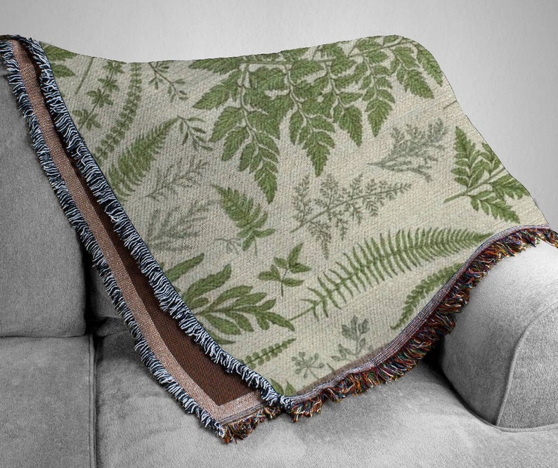 Botanical Woven Blanket With Fern Leaves for Her. Green Leaves - Etsy